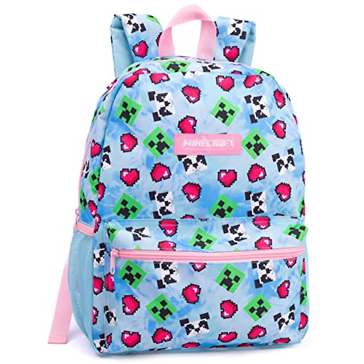 Minecraft Backpack and Lunch Box Set for Girls | Kids 4 Piece Creeper Panda Hearts Blue School Rucksack, Lunch Bag, Pencil Case, Water Bottle One Size, Blue, One Size, Rucksack Backpacks
