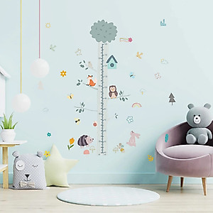 SUPERDANT Cartoon Animals Height Growth Chart Wall Sticker Big Tree Animal Owl Height Measure Decals with Sun Flower Rainbow Wall Decor for Nursery Kids Bedroom Living Room Wall Decoration 40-140cm