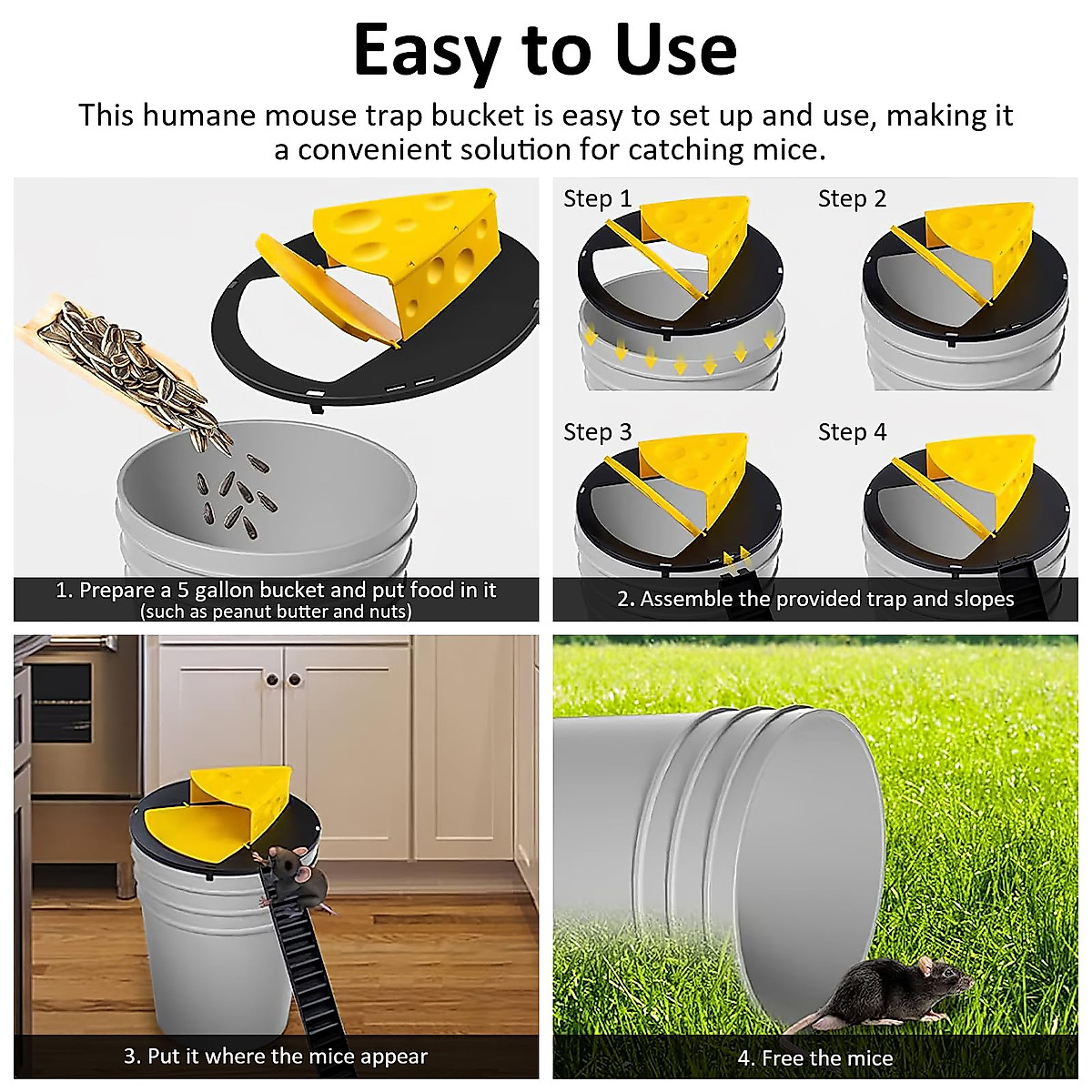 LIOOBO Rat Bucket Lid: 5 Gallon Bucket Mouse Lid, Mouse Catching, Rat Slip and Trip Bucket Lid, Bucket Lid for Mouse Rat Catch 1Pc Without Bucket