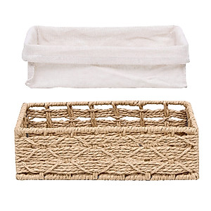 Sopsele Small Wicker Baskets for Organizing,Paper Rope Storage Basket，Desk Basket With Liner,Hand Towel Baskets, Baskets for Drawer Organizing, Toilet Tank Basket, Set of 2 Beige