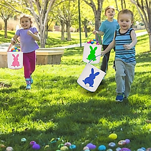 TOPLEE 3 PCS Easter Eggs Hunt Basket for Kids Canvas Bunny Basket Egg Bags Rabbit Fluffy Tails Party Celebrate Decoration Gift Toys Carry Bucket Tote
