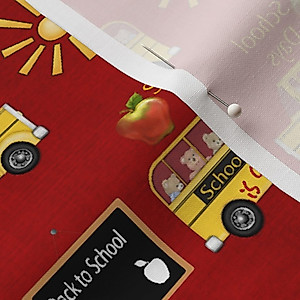Spoonflower Fabric - School Bus Red Back to School Yellow Bear Transportation Printed on Petal Signature Cotton Fabric Fat Quarter - Sewing Quilting Apparel Crafts Decor