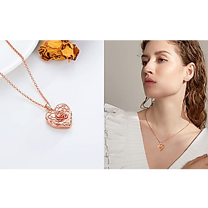 SOULMEET Rose Gold Plated Silver Rose Locket Necklace That Holds 2 Picture, I Love You Forever, 20" (Locket only)