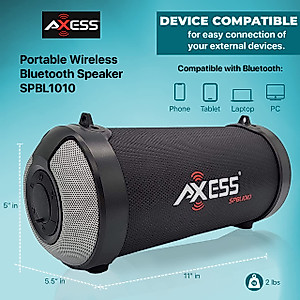 Axess Portable Wireless Bluetooth Speaker — USB C, FM Radio, & Aux Inputs 3” Speaker for Rich Sound & Bass with LED Lights, TWS+ Link, Good for Home Or Outdoor Use SPBL1010 Small Bluetooth Speaker