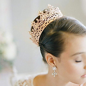 yyoemas Round Crystal Queen Crowns for Women, Rose Gold Rhinestone Tiara Cake Topper, Wedding Crowns Tiara for Bridal Birthday Party Queen Pageant Hair Accessories