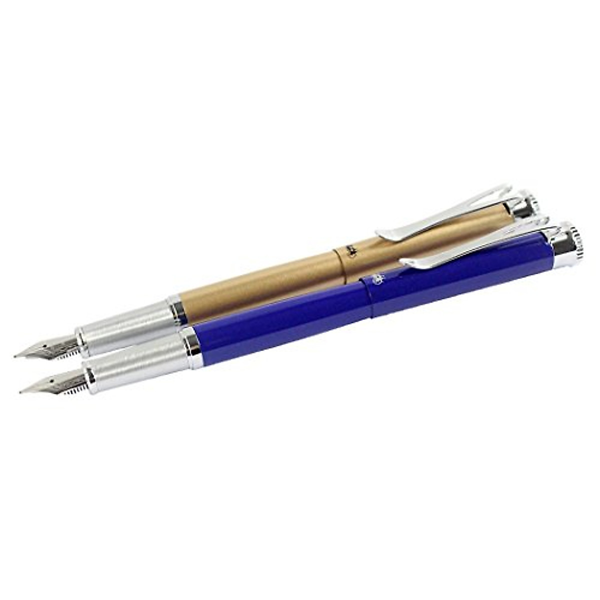 Gullor 2PCS Jinhao Fountain Pen Set Y1, Silver Trim, Medium Nib - Gold & Blue