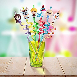 24 Frozens Elsa Straws with 2 Cleaning Brush 6 Designs Great for Birthday as Party Favors and Party Supplies