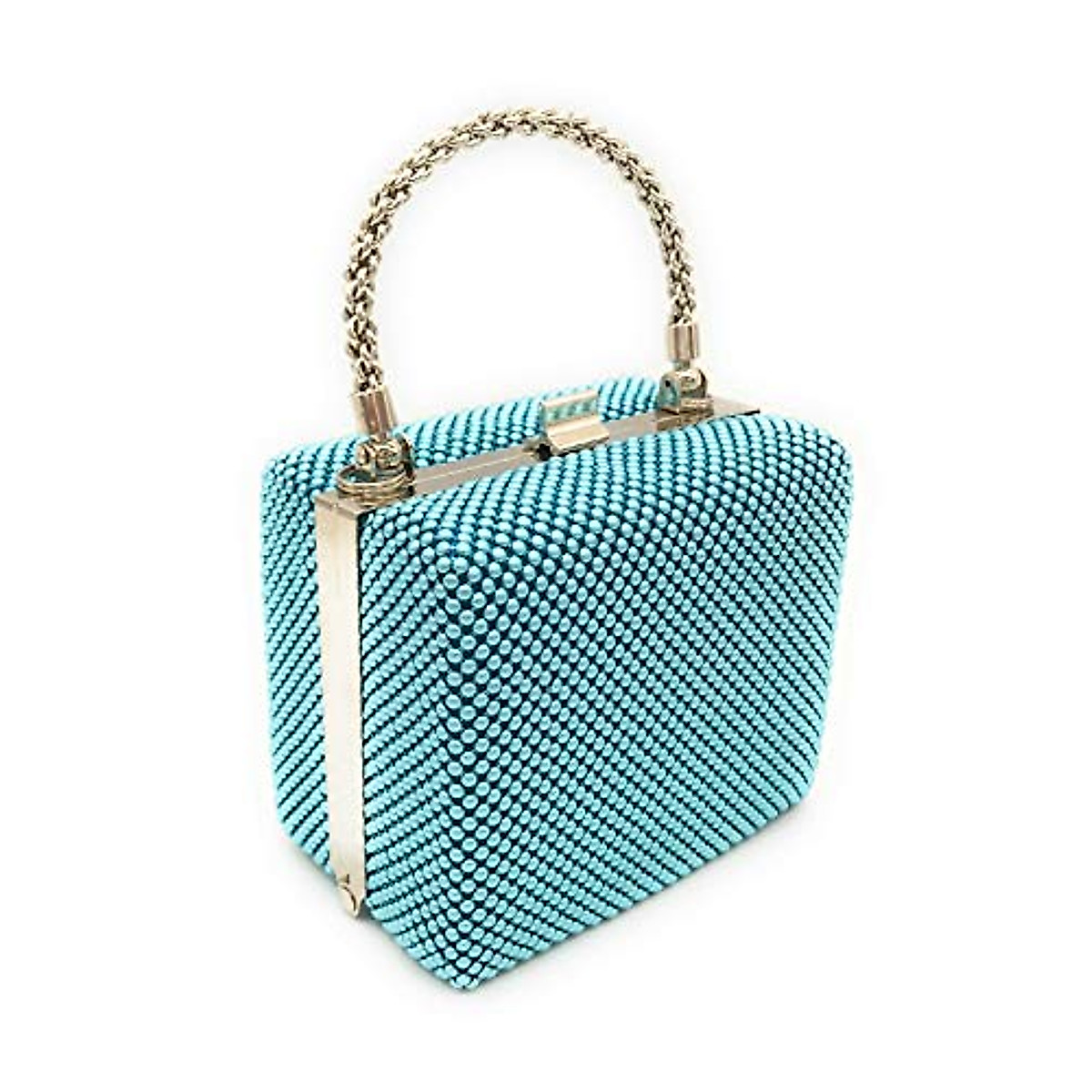 XX-Small clutch Metal beaded mesh evening box purse for Cocktail Party Prom Wedding Banquet (Matt-Blue)