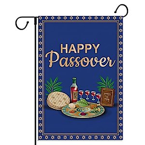 Happy Passover Garden Flag Pesach Seder Plate Matzoh Jewish Festival Holiday Vertical Double Sized Yard Outdoor Decoration