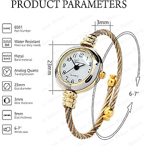 2Tone Gold Silver Cable Band Ladies Bangle Cuff Watch