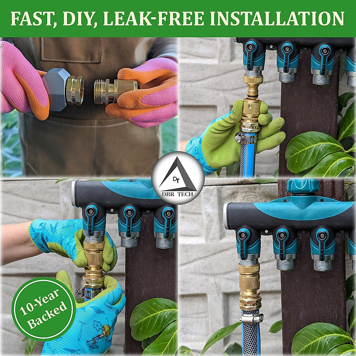 Heavy Duty Water Hose Quick Connect Fittings (Premium Brass for Superior Durability), Quick Release Hose Connector, Fit for 3/4" Gardening Hoses, Garden Hose Quick Disconnect Set, 4 Pack, ET