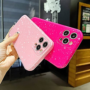 OWLSTAR Cute Glitter Phone Case for iPhone 13 Pro Max 6.7 inch, Sparkly Bling Silicone Slim Bumper Shockproof Protective Cover for Women Girls (Hot Pink)