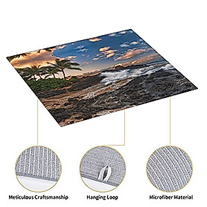 Palm Trees Clouds Tropical Coast Printed Drying Mat For Kitchen Ultra Absorbent Microfiber Dishes Drainer Mats Non-Slip Silicone Quick Dry Pad - 18 X 16inch