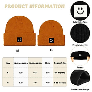 Mepase 3 Pcs Baby Smile Face Beanie Cap Beanie Knit Hats for Toddler Kids Beanie Caps Smile Face Embroidered Soft Winter Hats (US, Age, 6 Months, 36 Months, Black, White and Caramel)