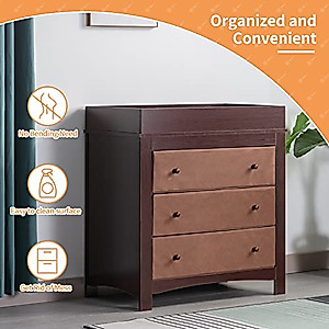 MOOITZ Changing Table with 3 Drawers, Changing Table Dresser for Nursery, Infant Baby Changing Station for Bedroom Livingroom Small Space, Baby Dresser with Changing Table Top