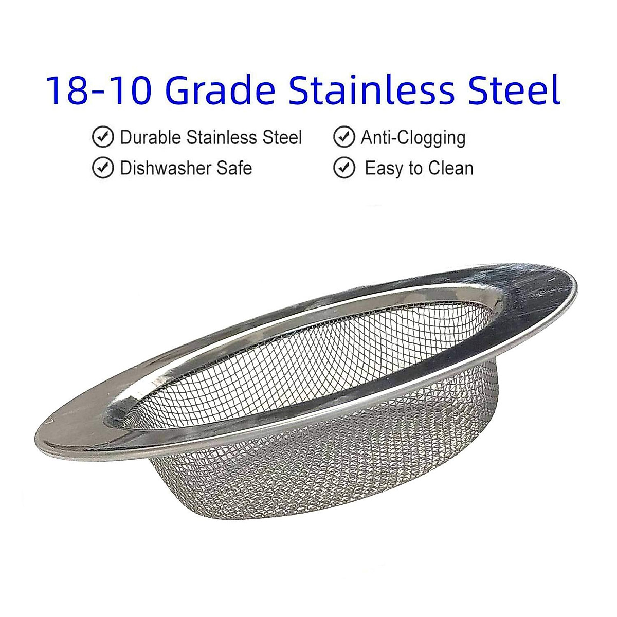 2 Pack 4.5" Kitchen Sink Drain Strainers, Stainless Steel Drain Cover with Anti Clogging Mesh, Thicken Edge