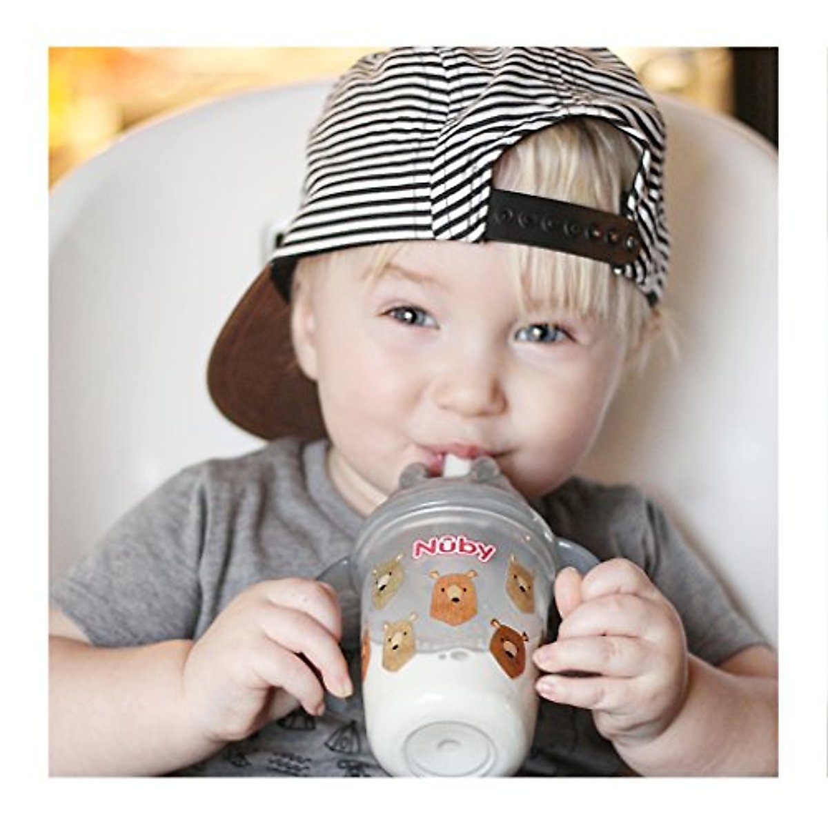 Nuby Tritan No Spill Flip N' Sip Twin Handle Printed Cup with 360 Weighted Straw