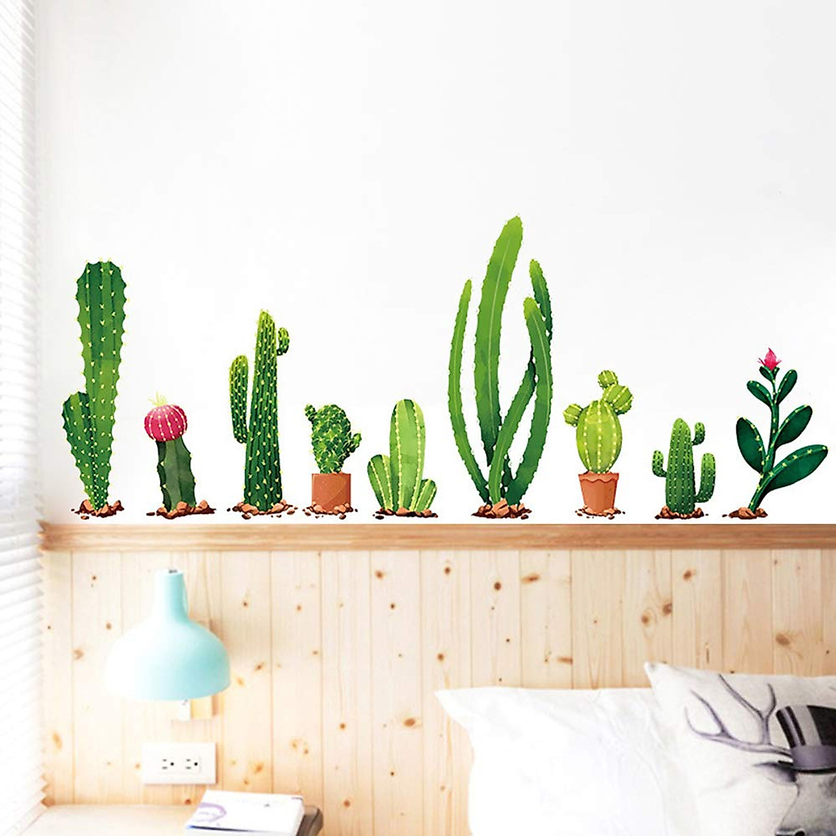 Mendom Cactus Wall Decal Green Plants Wall Sticker,Peel and Stick Removable DIY Giant Plants Wall Decals or Kids Bedroom Nursery Room Sofa Background Wall Decoration