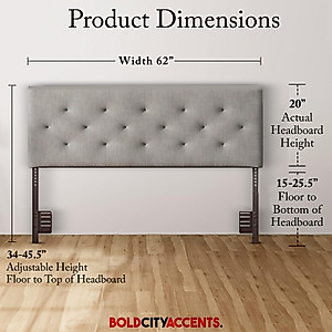 Bold City Accents Bed Headboard - Mid-Rise Diamond Tufted Upholstered Headboard Queen Size Full Size - Adjustable Height Full Headboard - Bed Frame or Wall Mount