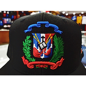 Dominican Republic Embroidered Shield and Flag Snap BackCap (Black)