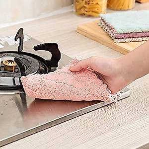 kimteny 12 Pack Kitchen Cloth Dish Towels, Premium Dishcloths, Super Absorbent Coral Velvet Dishtowels, Nonstick Oil Washable Fast Drying (Pink-Grey)