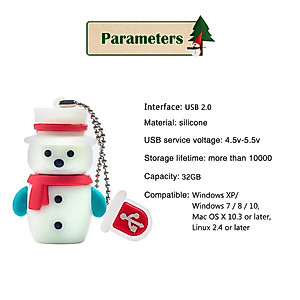 BorlterClamp 32GB USB Flash Drive Cute Snowman Model Memory Stick New Year Gifts for Students and Children