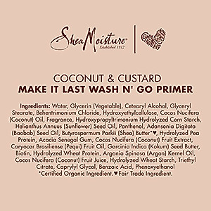SheaMoisture Coconut Custard Curl Defining Cream - Make It Last Wash N' Go Primer, Enhancer & Detangler for Wavy & Curly Hair, Organic Shea Butter, 10.3 Oz
