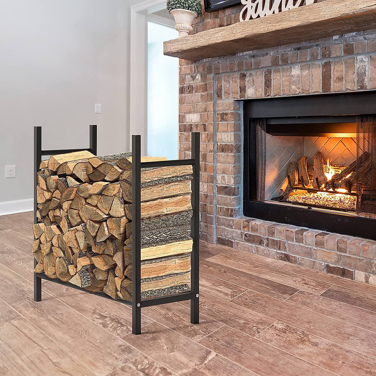 CADUKE 2ft Firewood Rack Outdoor Fire Wood Holder Indoors Fireplace Log Holder for Firewood Storage Wood Stackers for Outside, Black