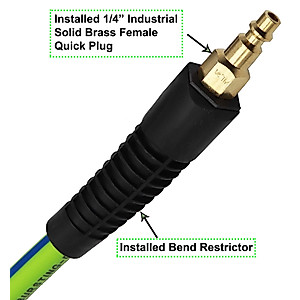 YOTOO Hybrid Air Hose 3/8-Inch by 25-Feet 300 PSI Heavy Duty, Lightweight, Kink Resistant, All-Weather Flexibility with 1/4-Inch Industrial Quick Coupler Fittings, Bend Restrictors, Green+Blue
