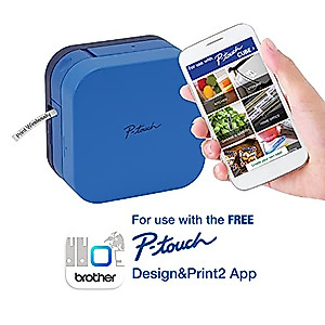 Brother P-Touch Cube Smartphone Label Maker, Bluetooth Wireless Technology, Multiple Templates Available, Apple & Android Compatible - Blue