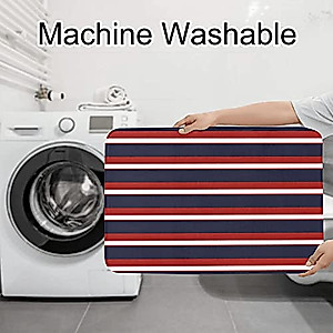Kuroseha Red White Navy Blue Stripes Nautical Stripe Bathroom Rugs, Ultra Soft Non Slip and Absorbent, Velvet Memory Foam Bath Mat. 3 Piece Bathroom Rug