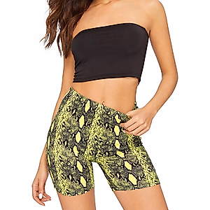 Shakumy Women Snakeskin Print Biker Shorts High Waist Summer Active Gym Workout Sports Yoga Shorts Leggings Skinny Hot Pants
