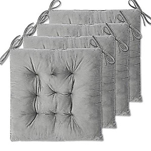 WONDER MIRACLE 4 Pack Seat Cushion/Chair Cushion Pads for Dining Chairs, Office Chair, Car, Floor, Outdoor, Patio，Machine Wash & Dryer Friendly (Flannel 16"×16", Grey)