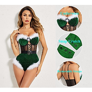 Avidlove Plus Size Lingerie Teddy Bodysuit Women Christmas Lingerie Red Santa Babydoll Set Green Medium