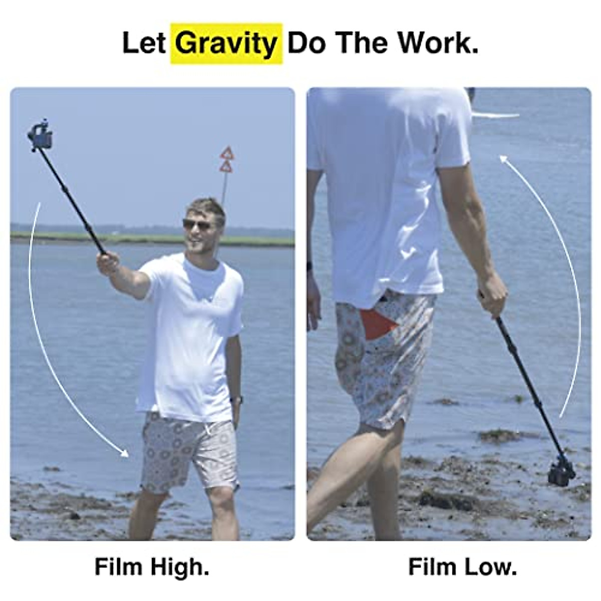 GRAVGRIP V2 Extension Pole Bundle - Hydraulic Leveling Mount for Action Camera, GoPro, DJI, Insta360 - Pocket-Sized Leveler, Gimbal, JIB