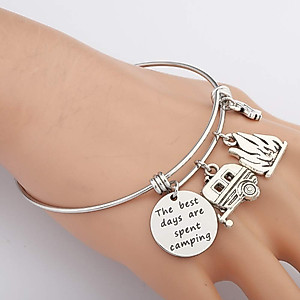 KUIYAI Happy Camping Bracelet The Best Days Are Spent Camping Bangle Camper Jewelry Camping Lovers Gift (Camping Bracelet)