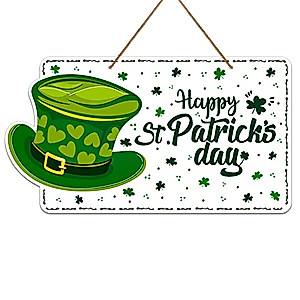 FLYAB St. Patrick's Day Decoration 6.5" x 12" Happy St. Patrick's Day Door Sign Shamrock Door Wreath Sign for Front Door Indoor Outdoor Porch St. Patrick's Day Party Decor