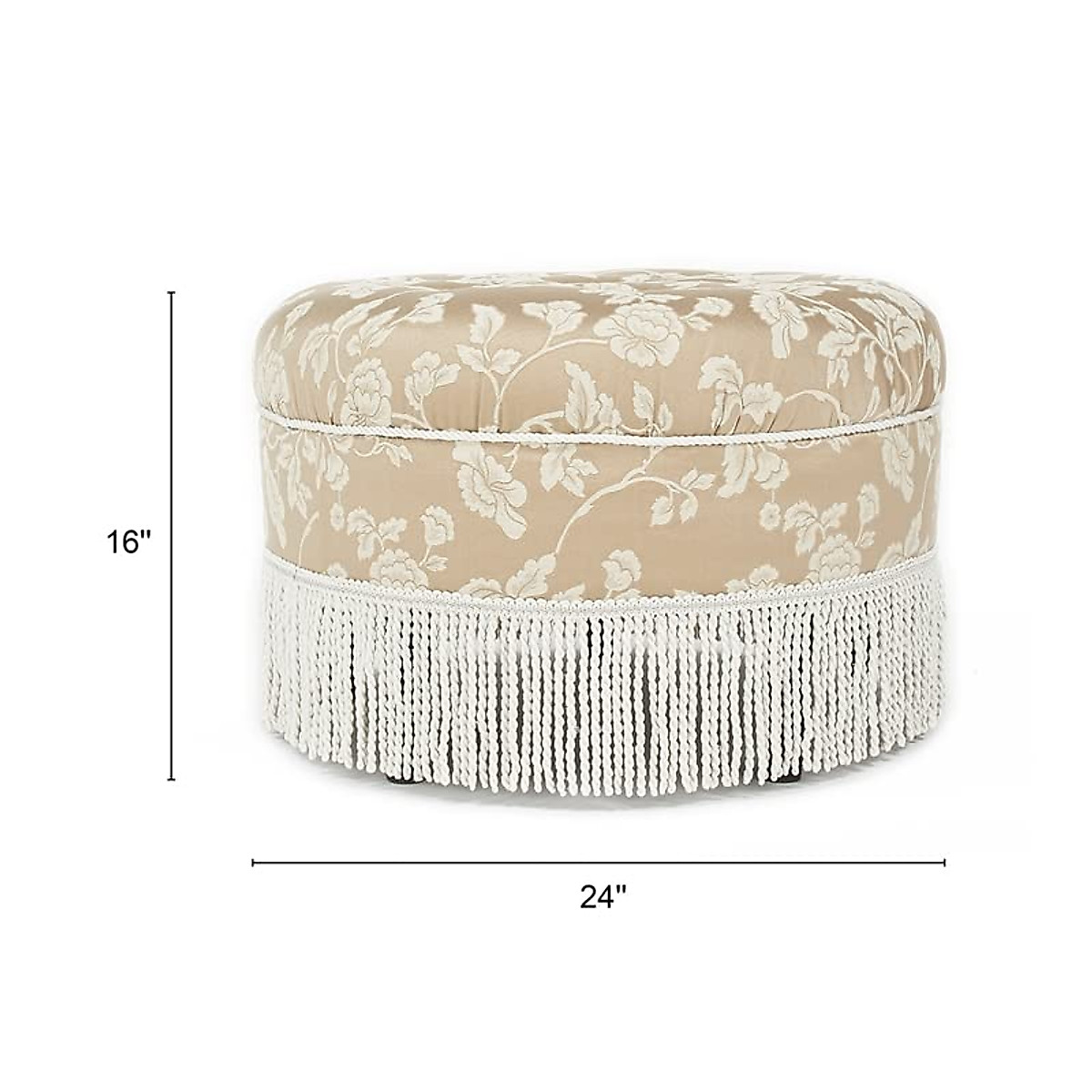 Jennifer Taylor Home Yolanda Collection Traditional Modern Cotton Blend Hand Tufted With Cord and Fringe Round Ottoman, Neutral 24" x 14"