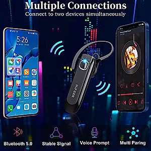HIFEER Bluetooth Headset V5.0, Wireless Bluetooth Earpiece,Hands-Free with Built-in Mic for Driving/Business/Office,CVC8.0 Noise Cancelling Bluetooth Headphone for iPhone Android Samsung, Black