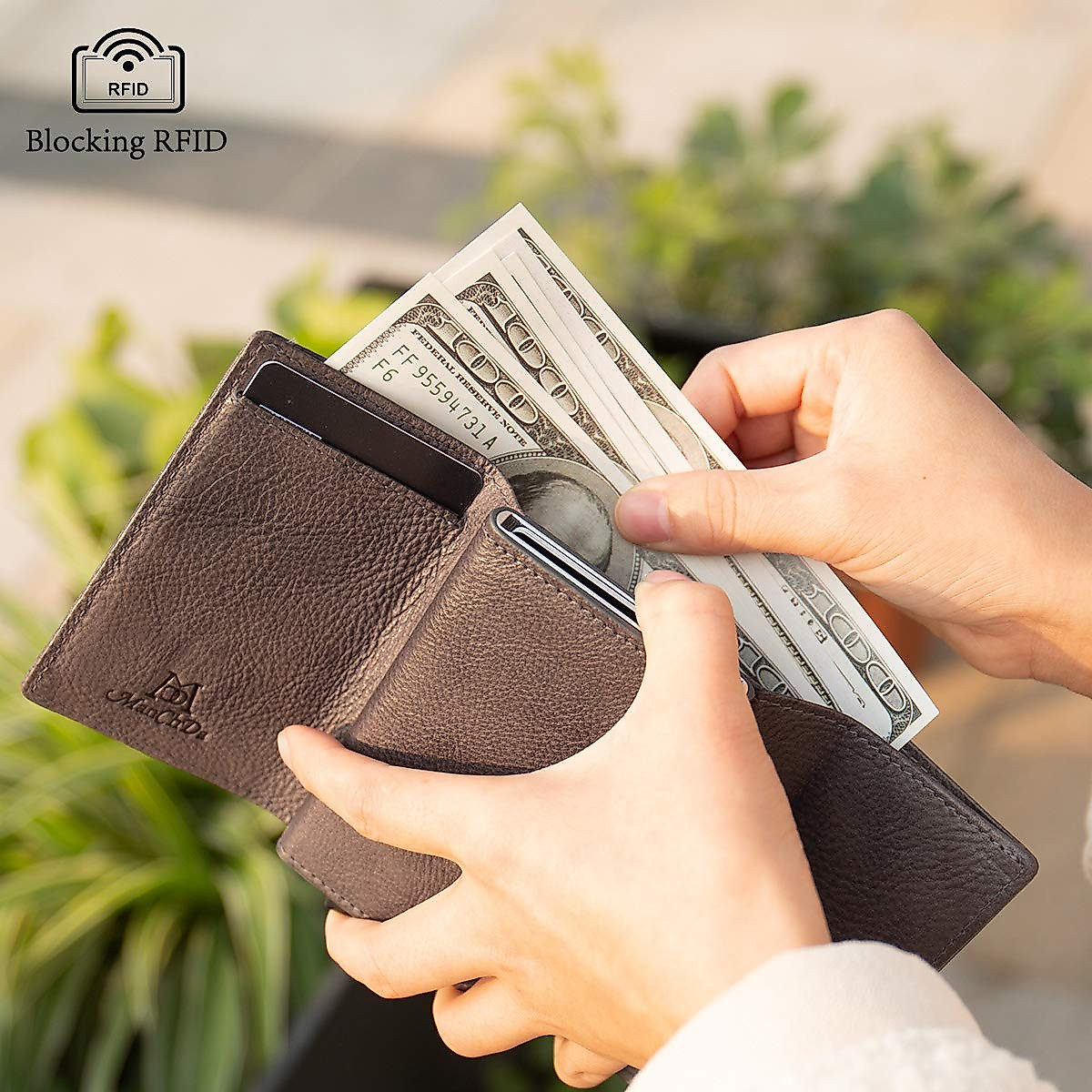 ManChDa Genuine Leather Wallet Slim RFID Blocking Magnetic Wallet for Men Trifold Wallet Aluminum Detachable Wallet Pop up Card Wallet Card Case Holder Clip Money Organizer(Grey 2)