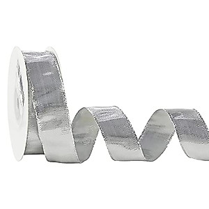 MEEDEE Silver Ribbon Wired Woven Metallic Ribbon 1 inch Silver Wired Ribbon Silver Metallic Ribbon for Gift Wrapping, Gift Bows, DIY Crafts, Graduation Baskets, Wedding, Party Decorations (25 Yards)
