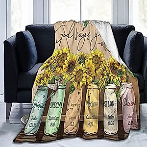 Sunflower Healing Blanket for Women ,Inspirational Quote God Says You are Hummingbird Design Sherpa Throw Blankets for Kids and Adults Cozy Blankets 50X40 inch