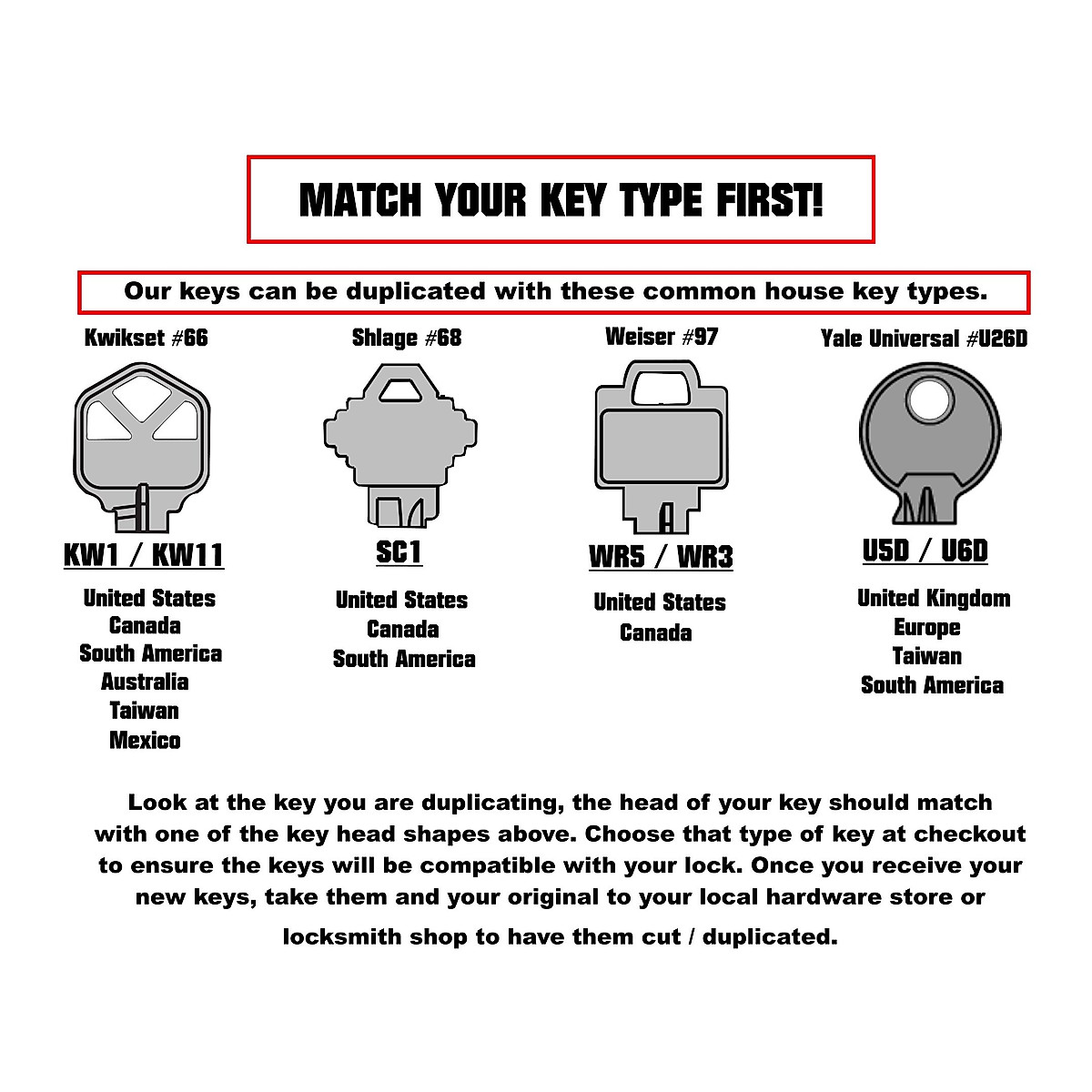 Set of 4 Saber Shaped Space Keys™ - Weiser WR5 WR3