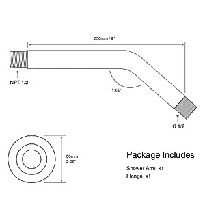 Angled Shower Arm with Flange,Wall-Mounted 9 Inch Heavy Duty Stainless Steel, Shower Head Extension Extender Pipe Arm, For Fixed Bathroom Shower Head,Oil Rubbed Bronze