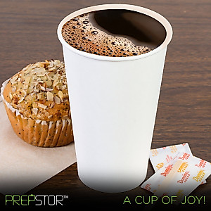 PrepStor Disposable Coffee Cups with Lids 16 oz – Pack of 50, Cold/Hot Beverage Paper Cups with Sleeves