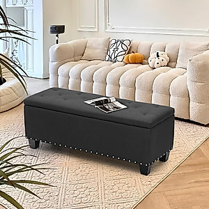 Magshion 42 Inch Storage Ottoman Bench, Large Tufted Rectangular Ottoman Bench with Hinged Lid, Entryway Storage Bench for Living Room, Bedroom, Hallway – Supports up to 800 lbs, Linen Black