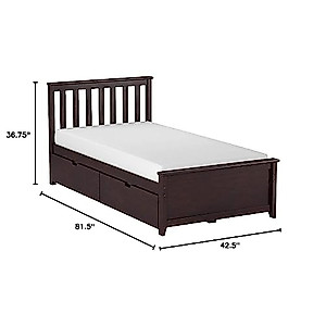Max & Lily Twin Bed, Bed Frame with Headboard For Kids with Storage Drawers, Slatted, Espresso