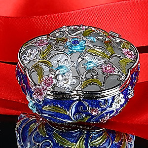 YU FENG Hinged Trinket Box Jeweled Hand-painted Patterns Jewelry Box Bejeweled Box Collectible for Women (flower box)
