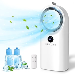 Evaporative Air Cooler 3 in 1, LifePlus Portable Bladeless Conditoner Fan with Wheel, Cooling & Humidification Function, Water Swamp Cooler with 1.32 Gallon Water Tank, 12H Timer and Remote Control
