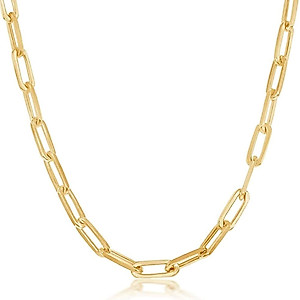 Beaux Bijoux Paperclip Chain Link Necklace Sterling Silver 14k Gold or Rhodium Plated 2.8 3.2mm or 5.5mm Width 16" 18" 20" 22" 24'' and 30 inch Chain Necklaces for Women, Metal, unavailable